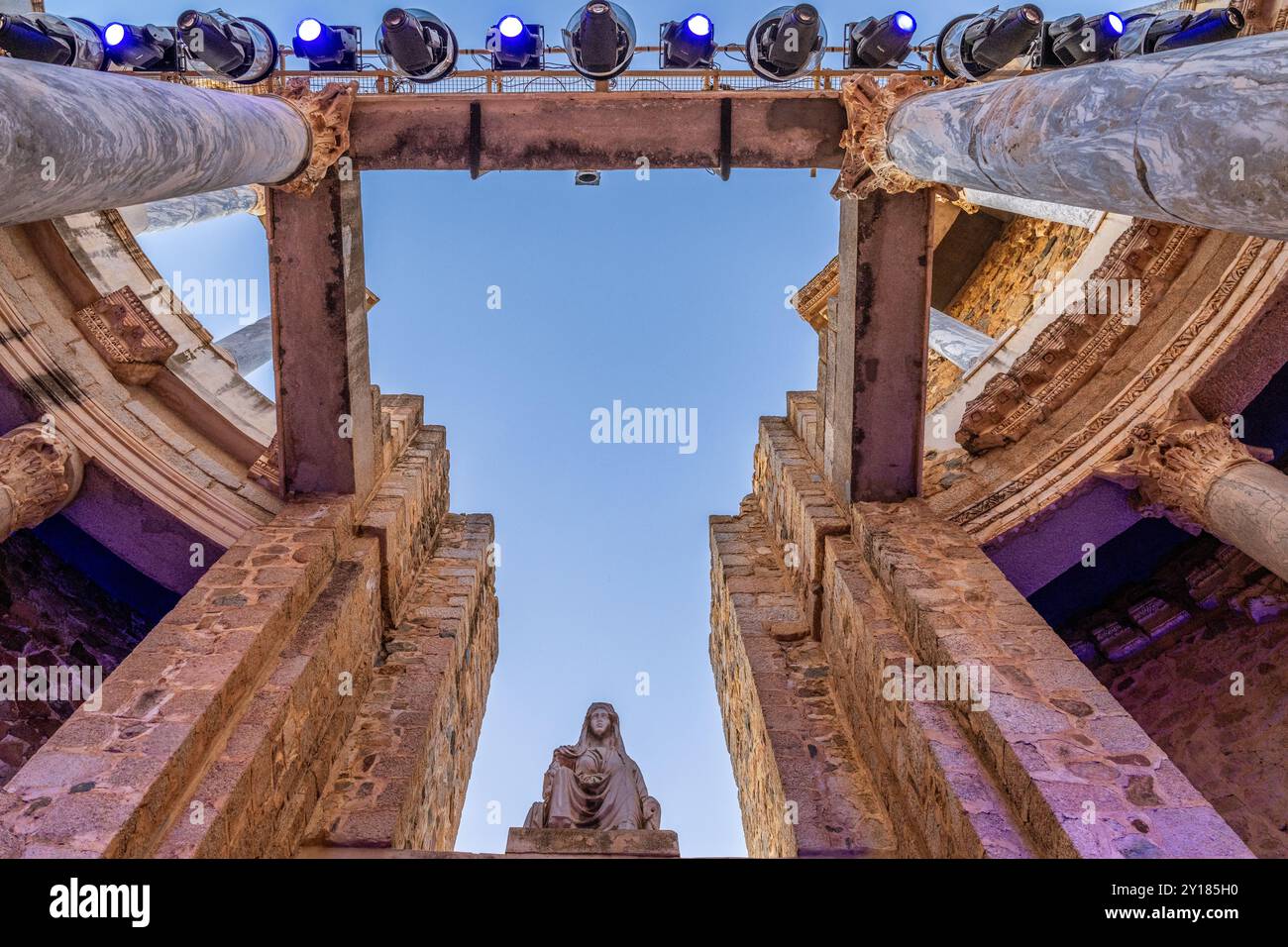 Merida, Spain, Aug 15 2024, View of the ancient Roman theater in Merida ...