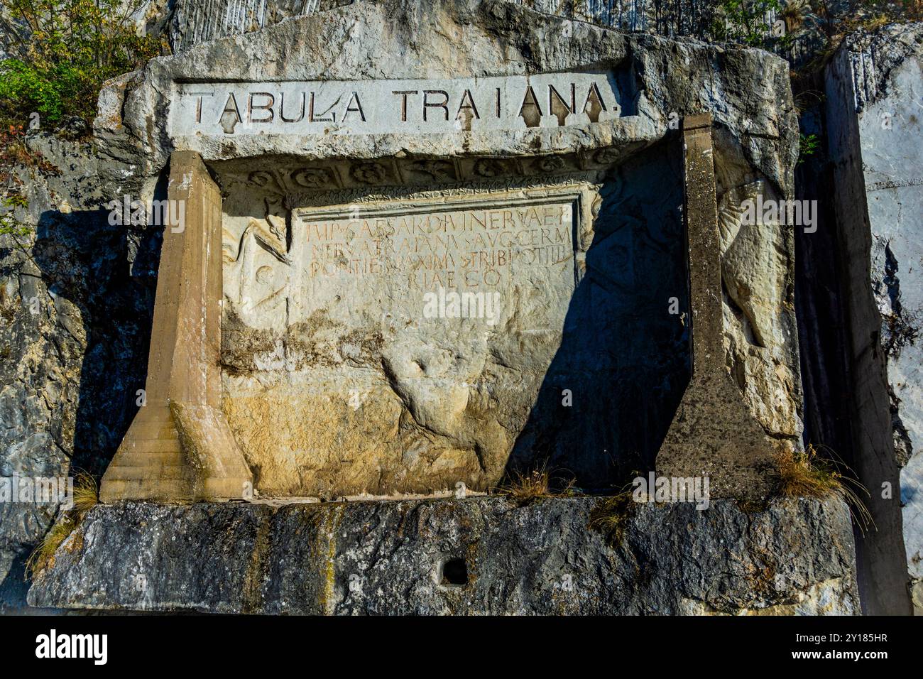 Ancient Roman Tabula Traiana stands proudly against the cliffside in ...