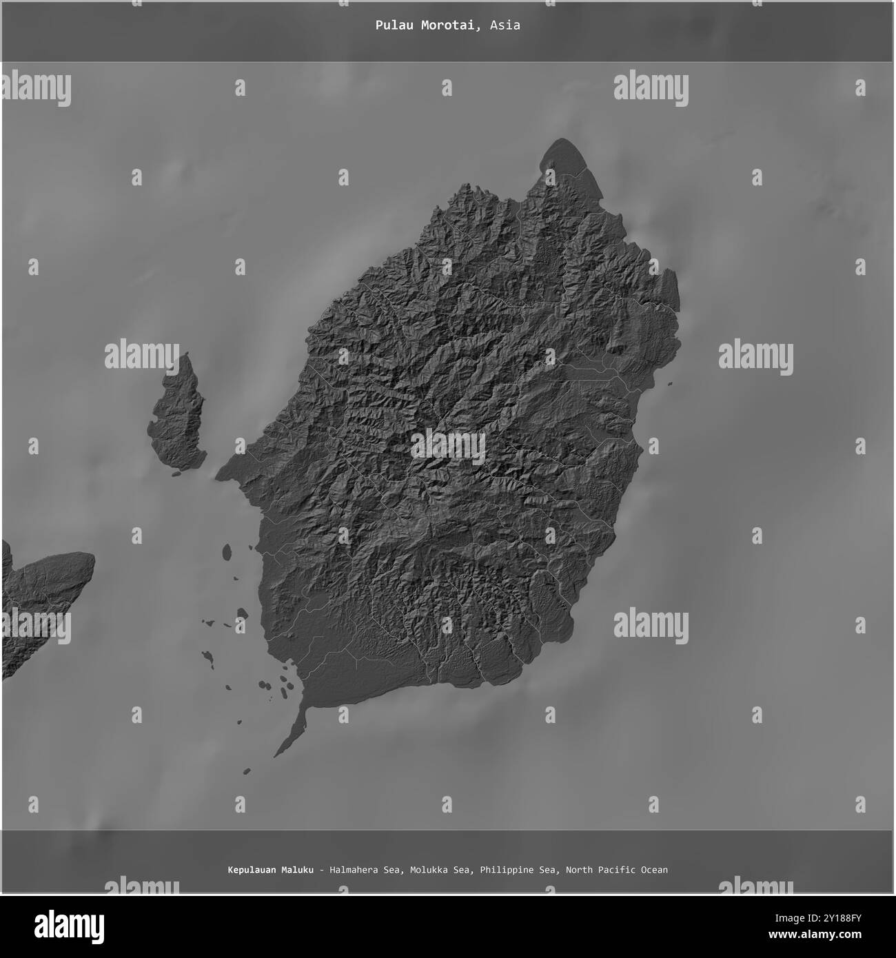 Pulau Morotai in the Molukka Sea, belonging to Indonesia, cropped to ...