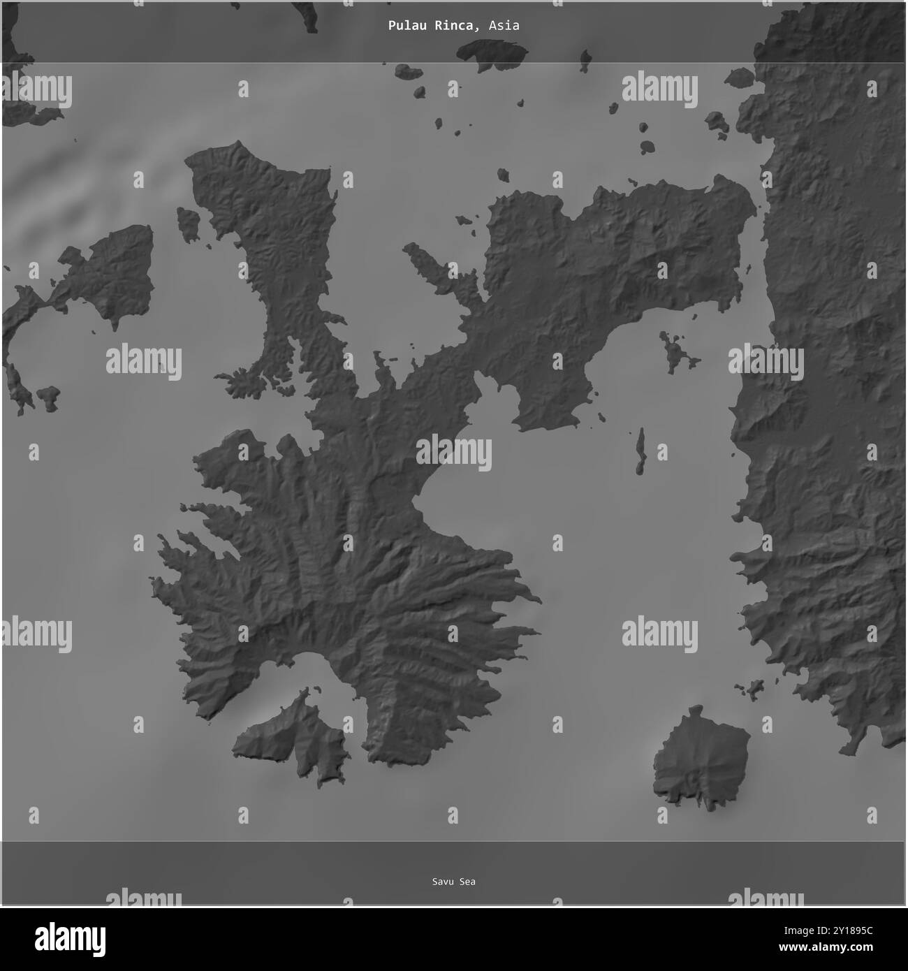 Pulau Rinca in the Savu Sea, belonging to Indonesia, cropped to square ...