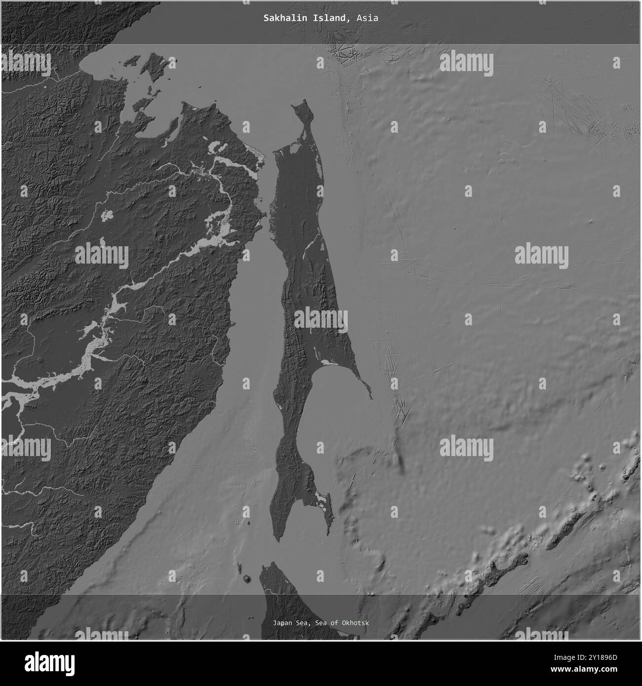 Sakhalin Island in the Japan Sea, belonging to Russia, cropped to ...