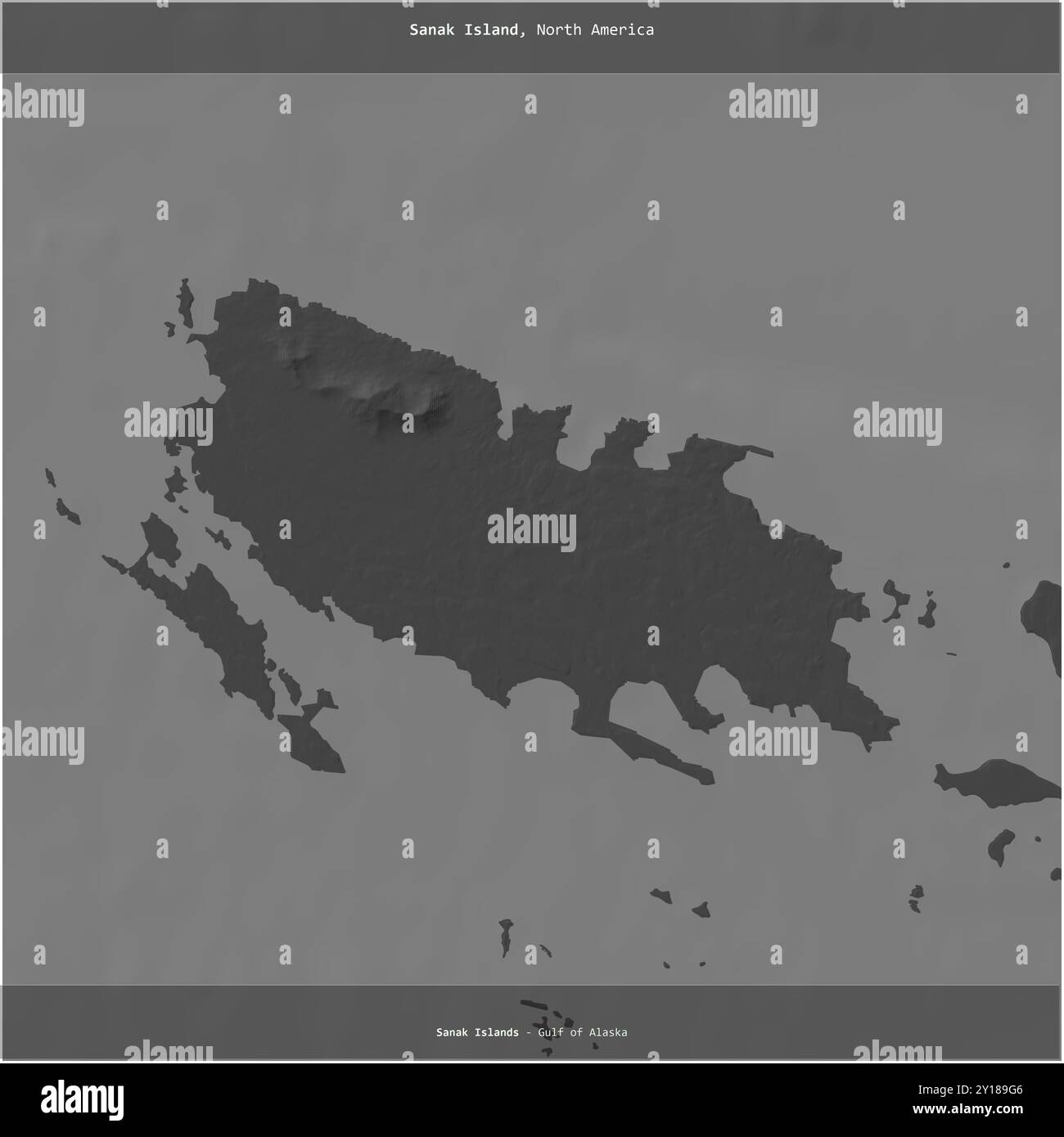 Sanak Island in the Gulf of Alaska, belonging to United States, cropped ...