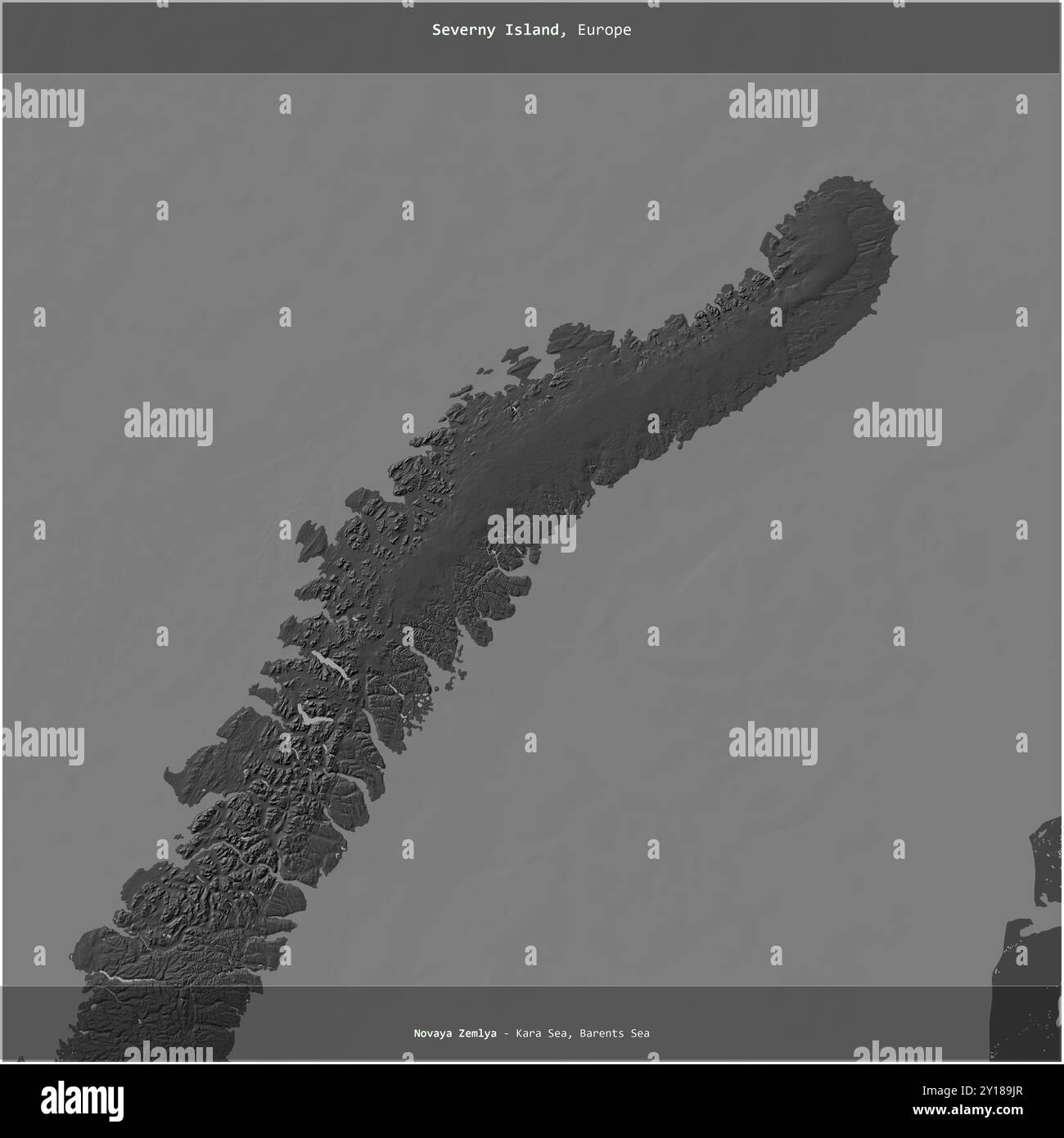 Severny Island in the Kara Sea, belonging to Russia, cropped to square ...