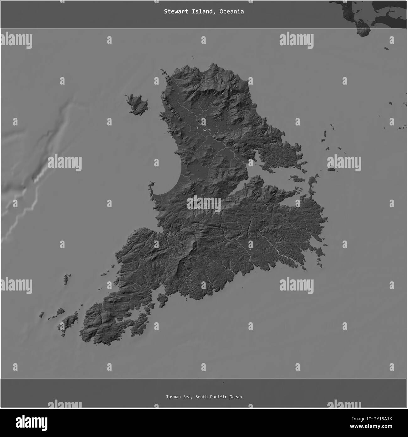 Stewart Island in the Tasman Sea, belonging to New Zealand, cropped to ...