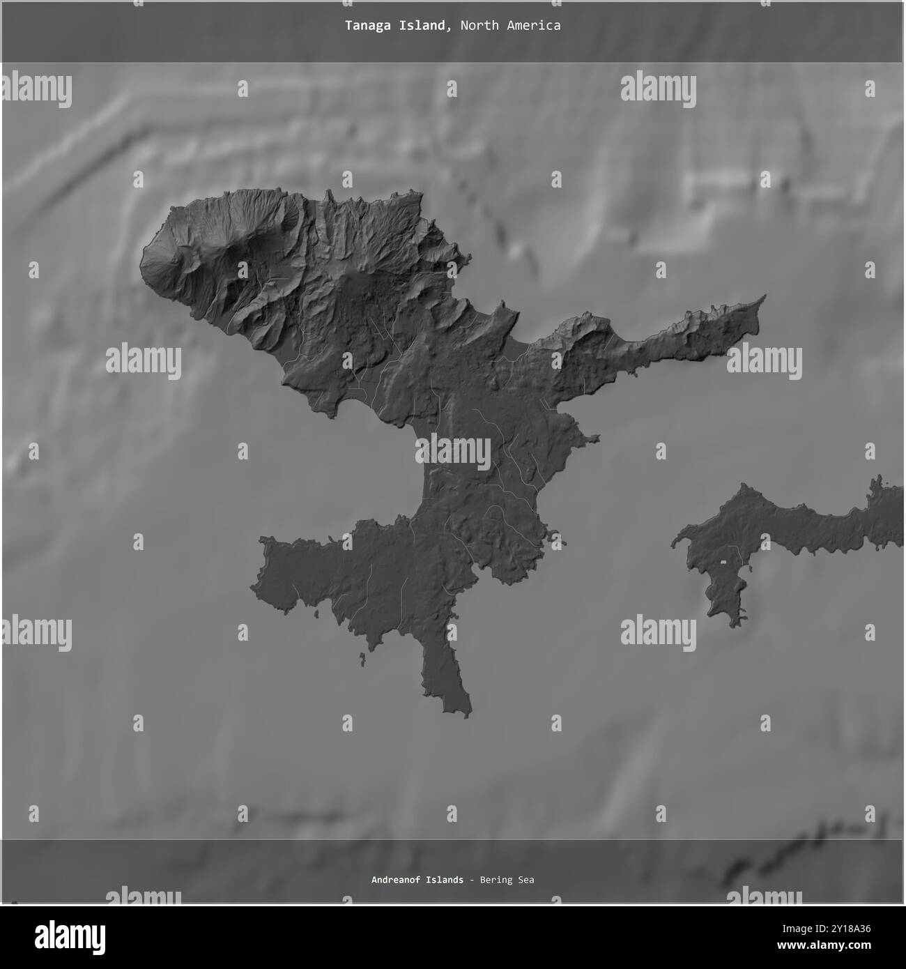 Tanaga Island in the Bering Sea, belonging to United States, cropped to ...