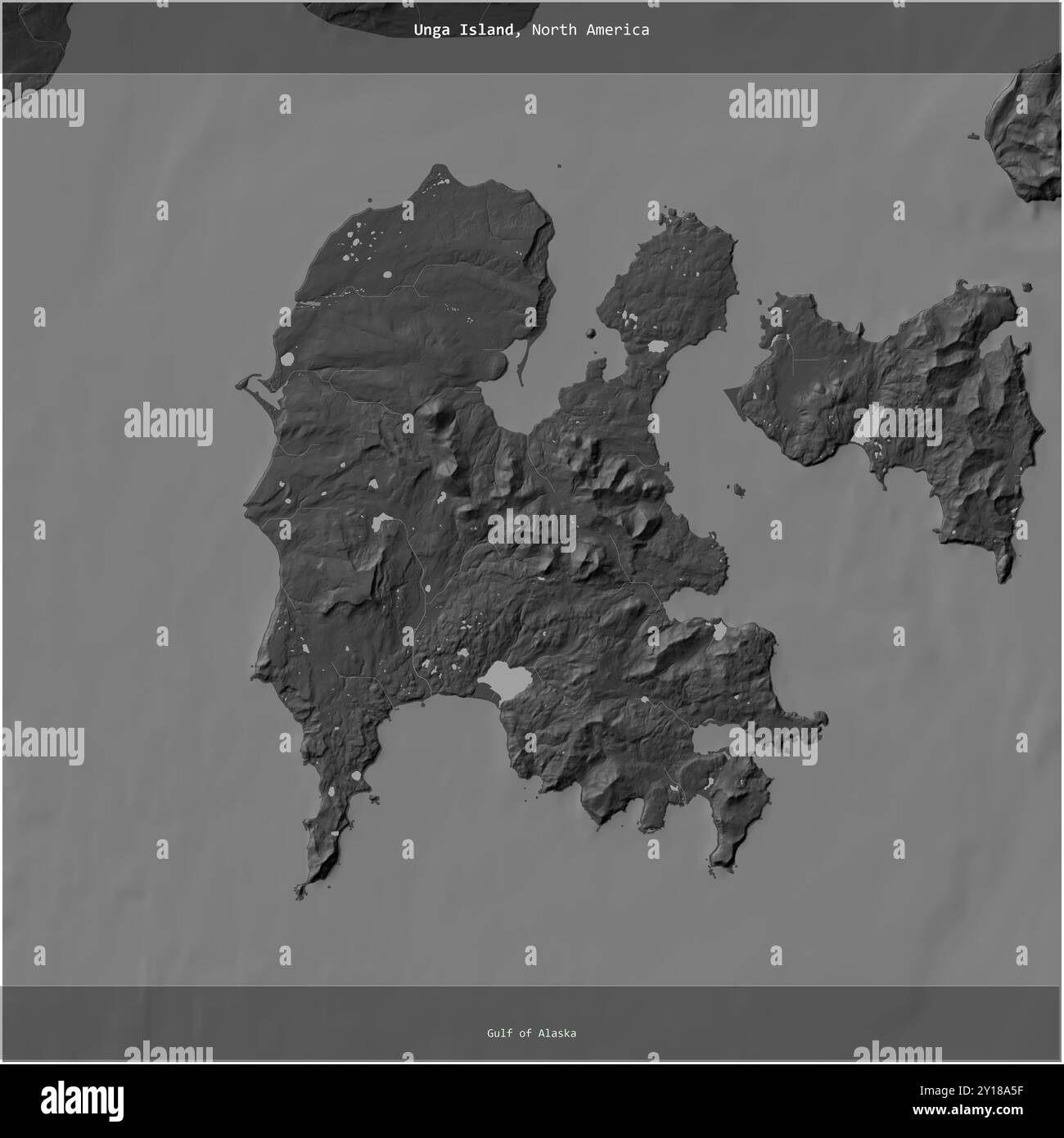 Unga Island in the Gulf of Alaska, belonging to United States, cropped ...