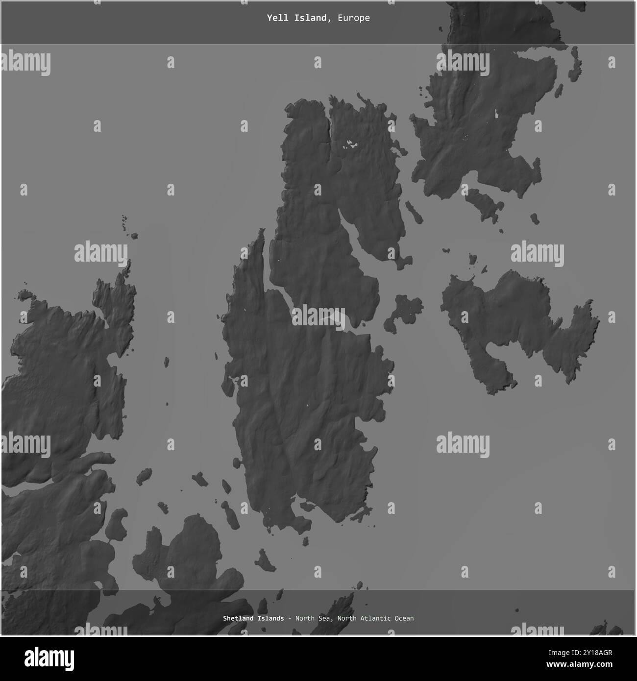 Yell Island in the North Sea, belonging to United Kingdom, cropped to ...