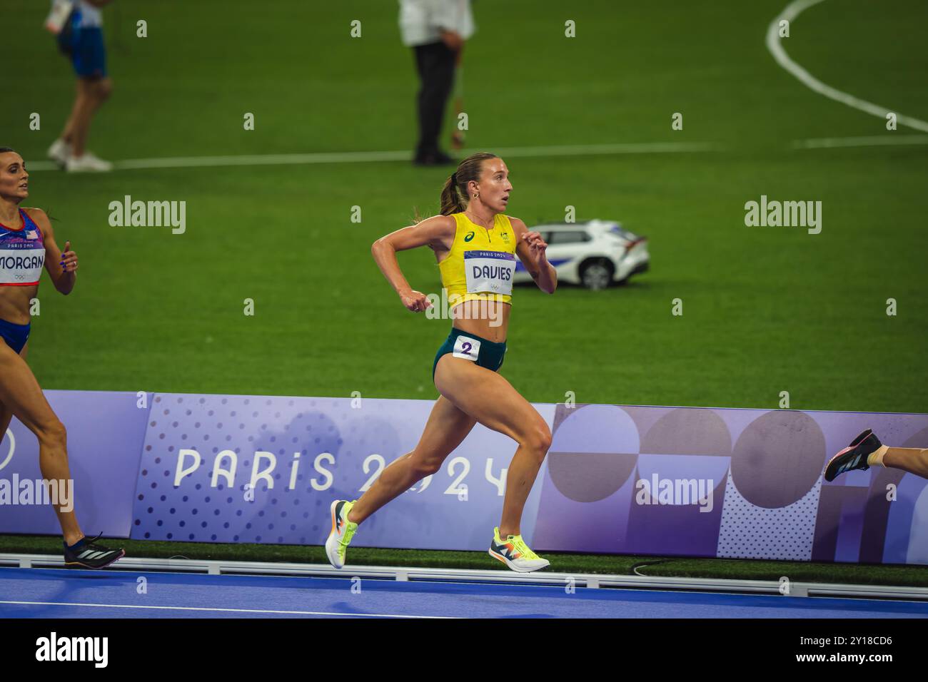 Rose Davies participating in the 5000 meters at the Paris 2024 Olympic ...
