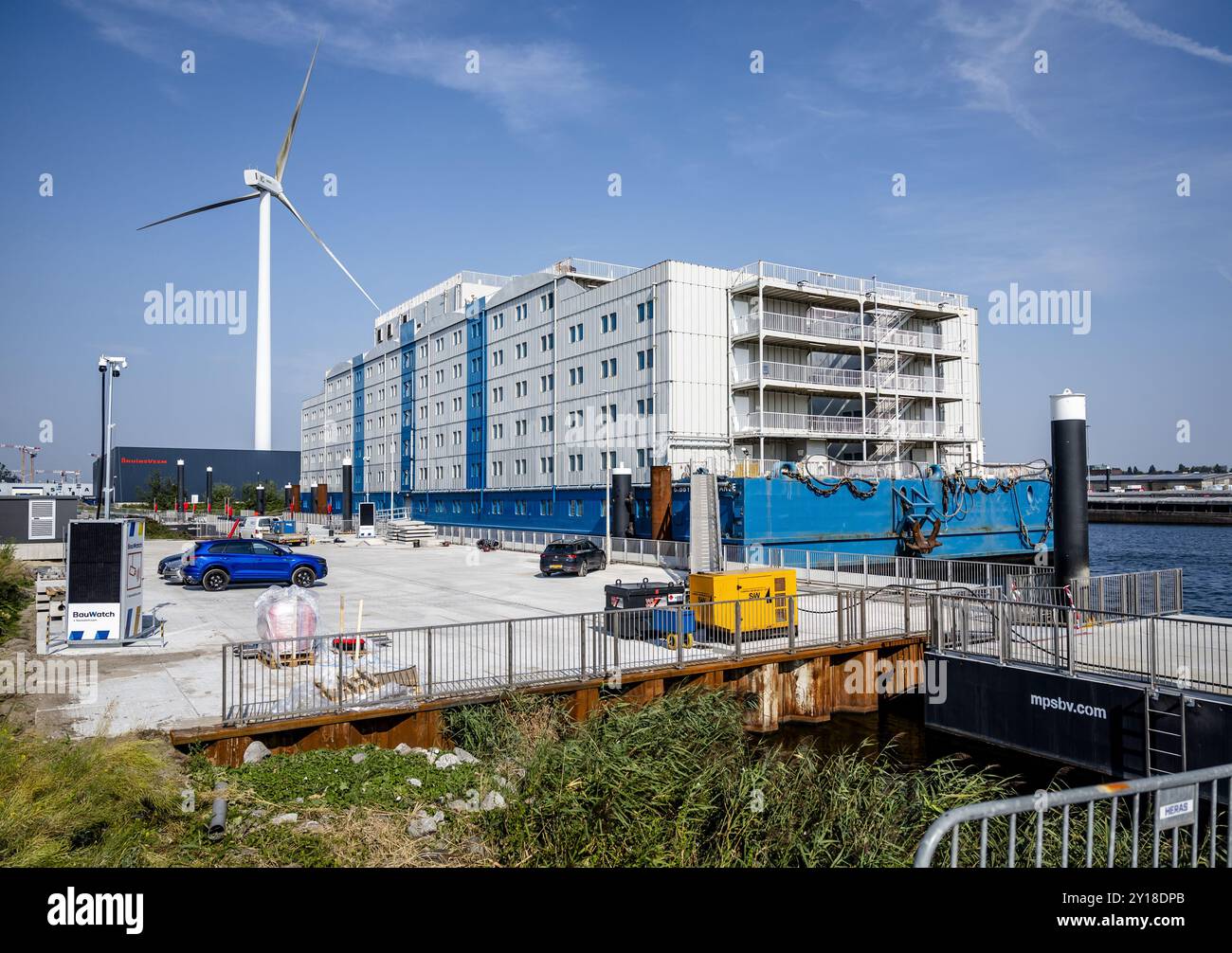 ZAANDAM - Exterior of the floating shelter Bibby Renaissance in Zaandam ...