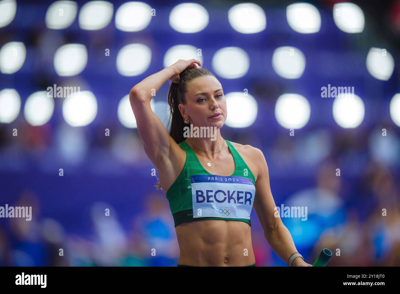 Sophie Becker participating in the 800 meters at the Paris 2024 Olympic ...