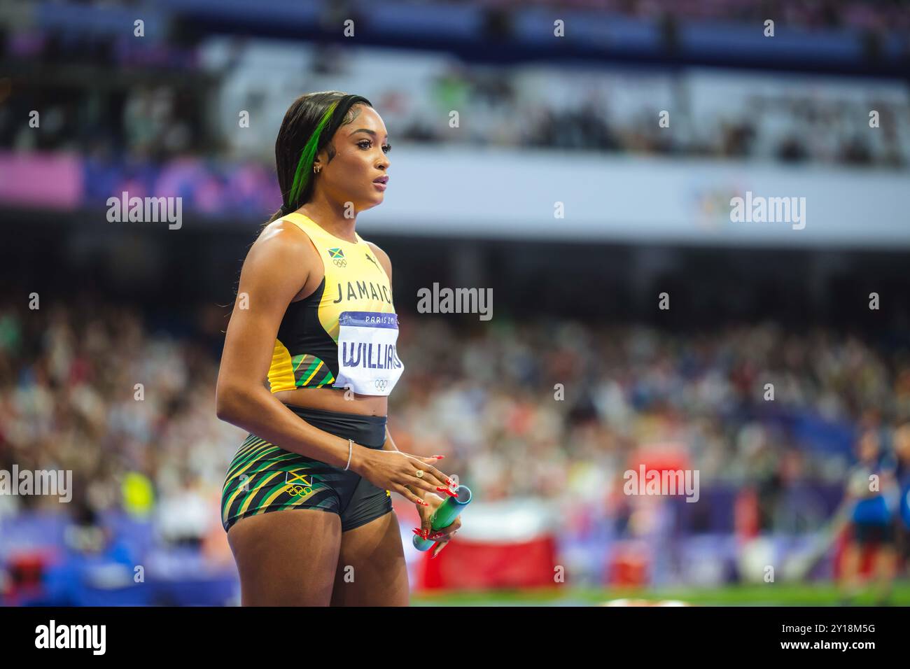 Stacey-Ann Williams participating in the 400 meters at the Paris 2024 ...
