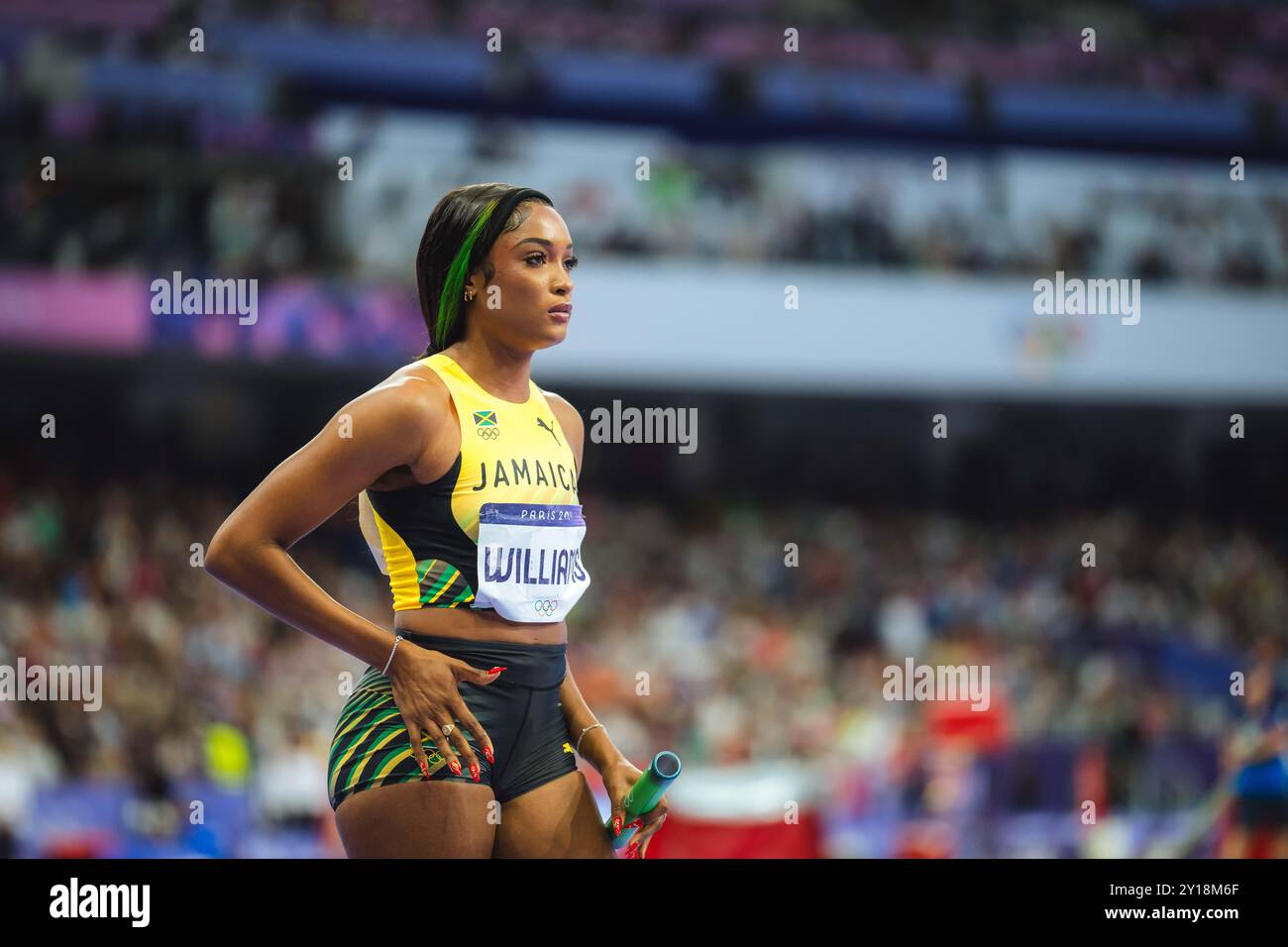 Stacey-Ann Williams participating in the 400 meters at the Paris 2024 ...