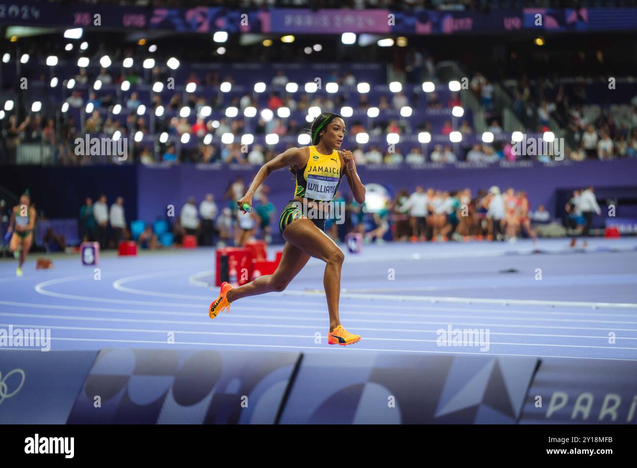 Stacey-Ann Williams participating in the 400 meters at the Paris 2024 ...