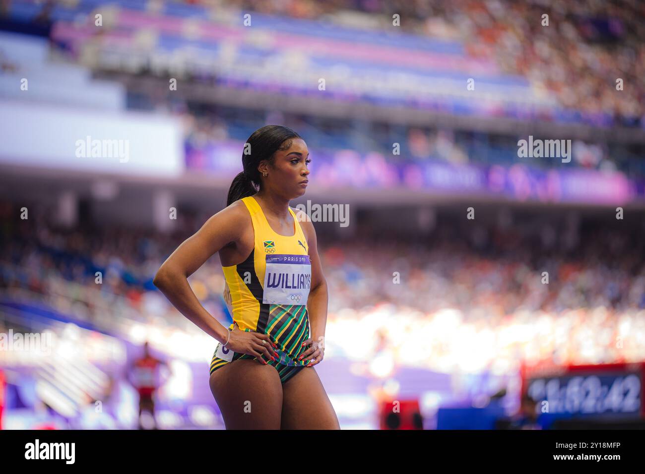Stacey-Ann Williams participating in the 400 meters at the Paris 2024 ...