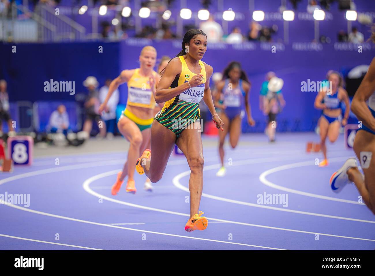Stacey-Ann Williams participating in the 400 meters at the Paris 2024 ...
