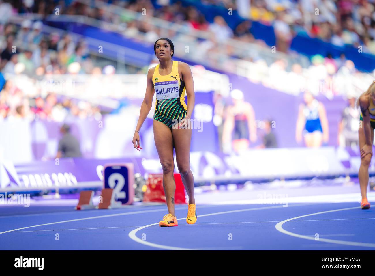 Stacey-Ann Williams participating in the 400 meters at the Paris 2024 ...