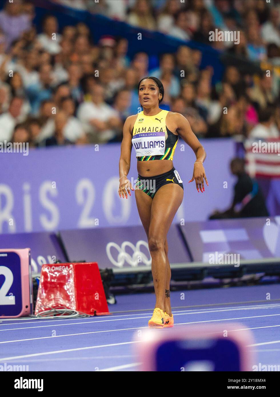 Stacey-Ann Williams participating in the 400 meters at the Paris 2024 ...