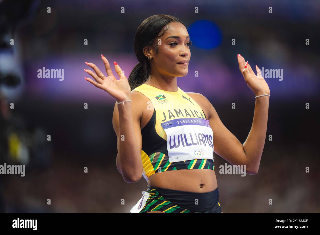 Stacey-Ann Williams participating in the 400 meters at the Paris 2024 ...
