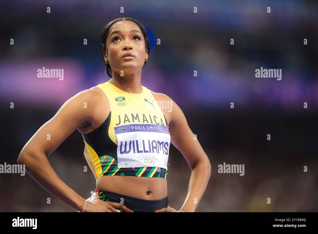 Stacey-Ann Williams participating in the 400 meters at the Paris 2024 ...