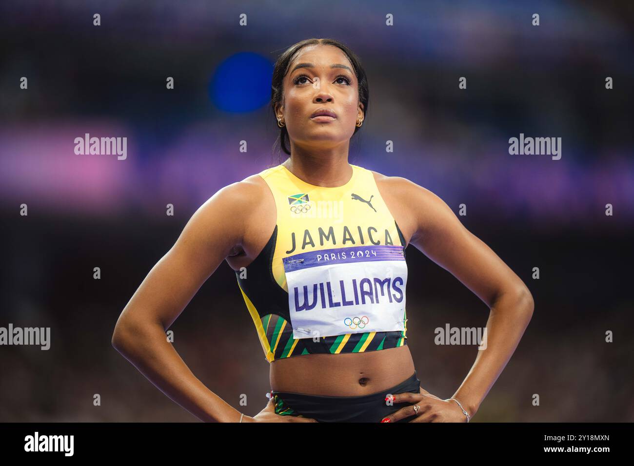 Stacey-Ann Williams participating in the 400 meters at the Paris 2024 ...