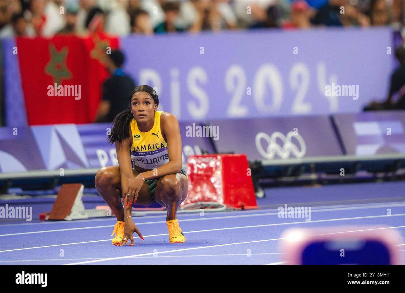 Stacey-Ann Williams participating in the 400 meters at the Paris 2024 ...
