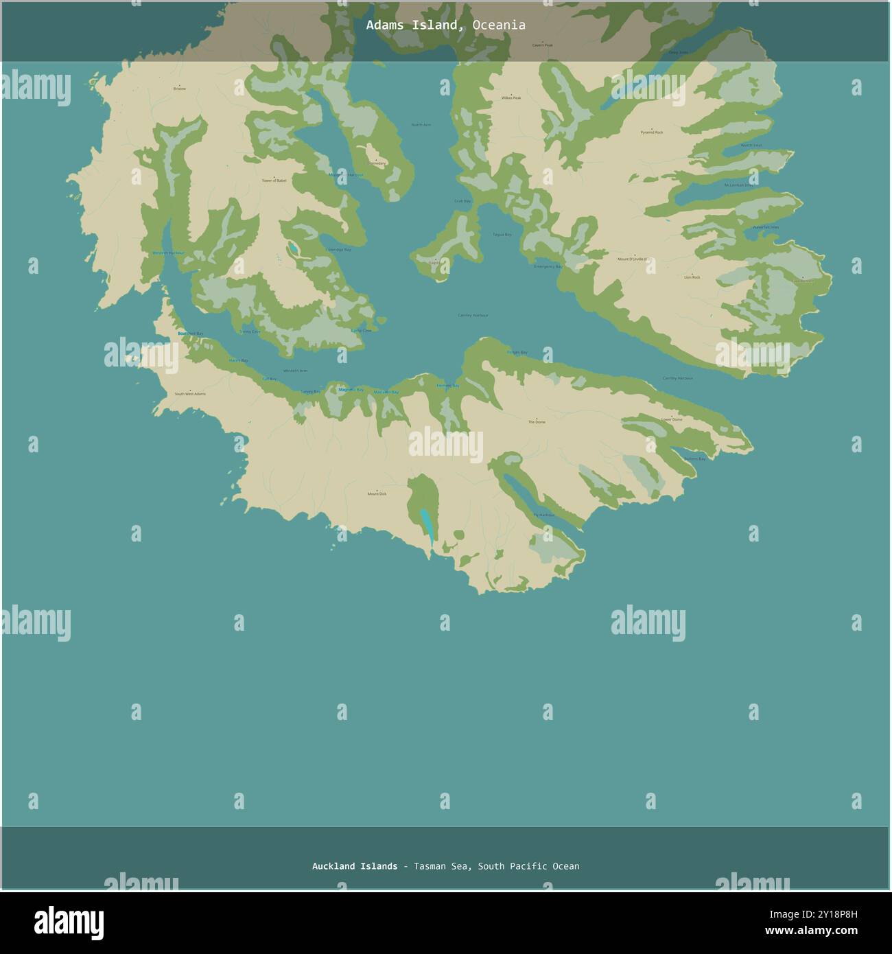 Adams Island in the Tasman Sea, belonging to New Zealand, cropped to ...
