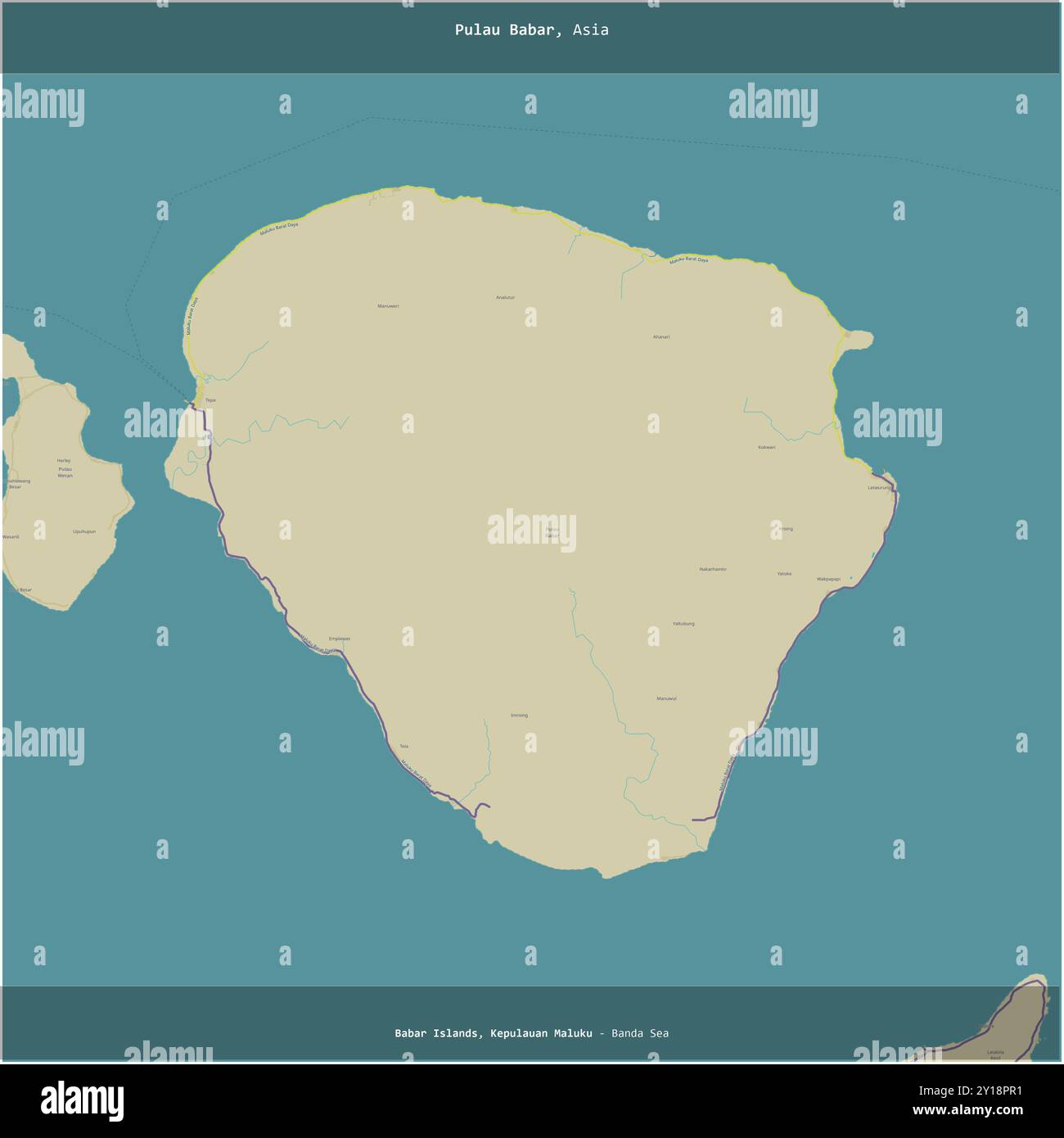 Pulau Babar in the Banda Sea, belonging to Indonesia, cropped to square ...