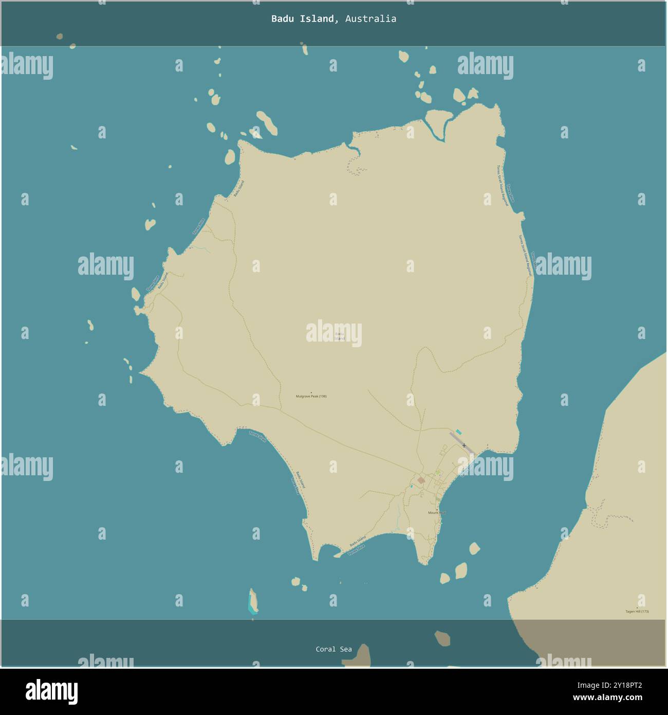 Badu Island in the Coral Sea, belonging to Australia, cropped to square ...