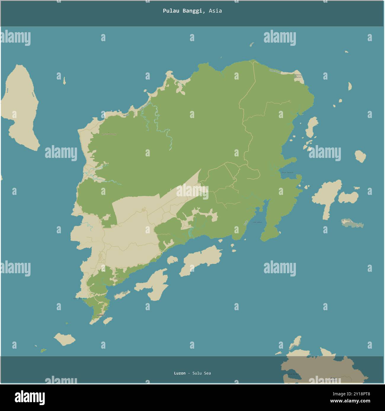 Pulau Banggi in the Sulu Sea, belonging to Malaysia, cropped to square ...