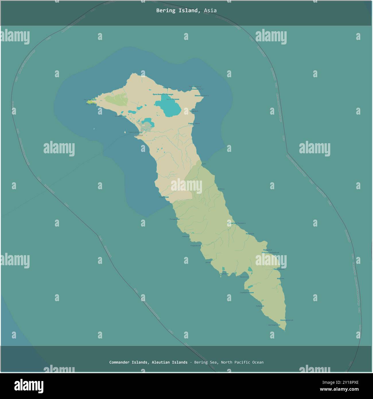 Bering Island in the Bering Sea, belonging to Russia, cropped to square ...