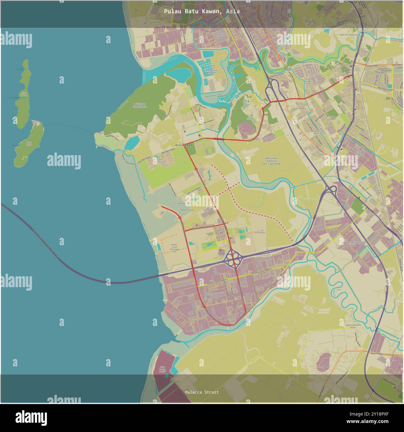 Pulau Batu Kawan in the Malacca Strait, belonging to Malaysia, cropped ...