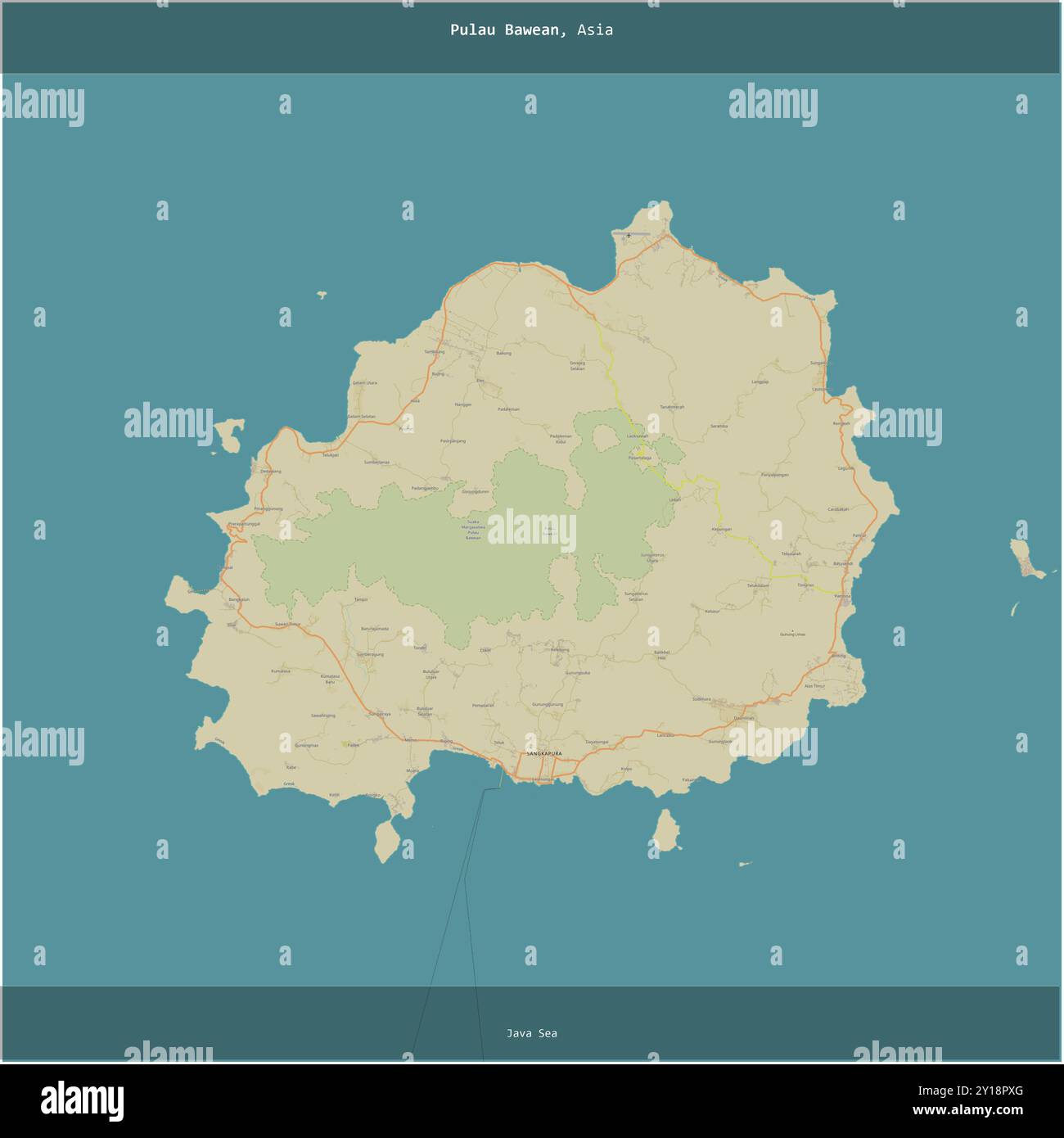 Pulau Bawean in the Java Sea, belonging to Indonesia, cropped to square ...