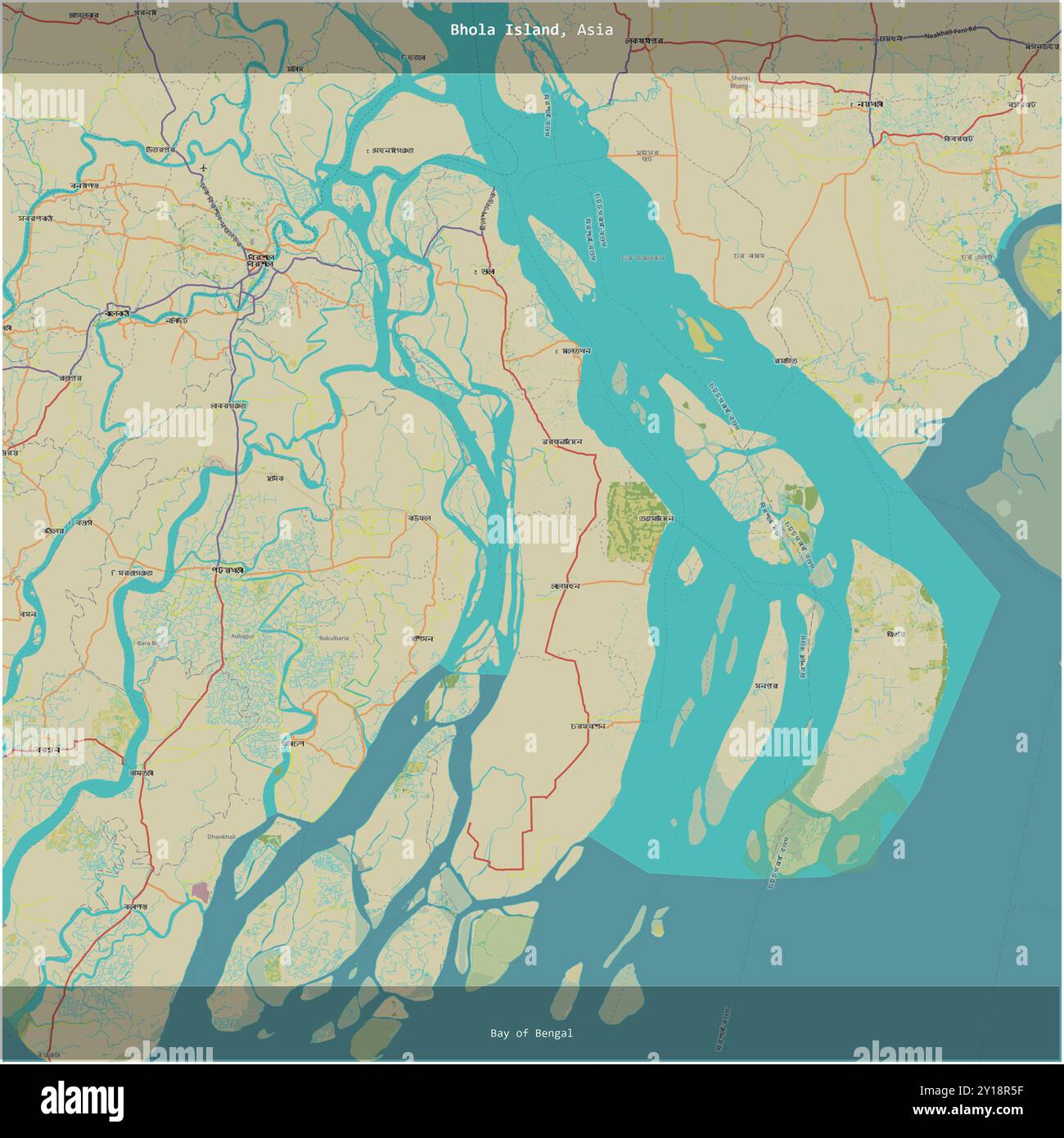 Bhola Island in the Bay of Bengal, belonging to Bangladesh, cropped to ...