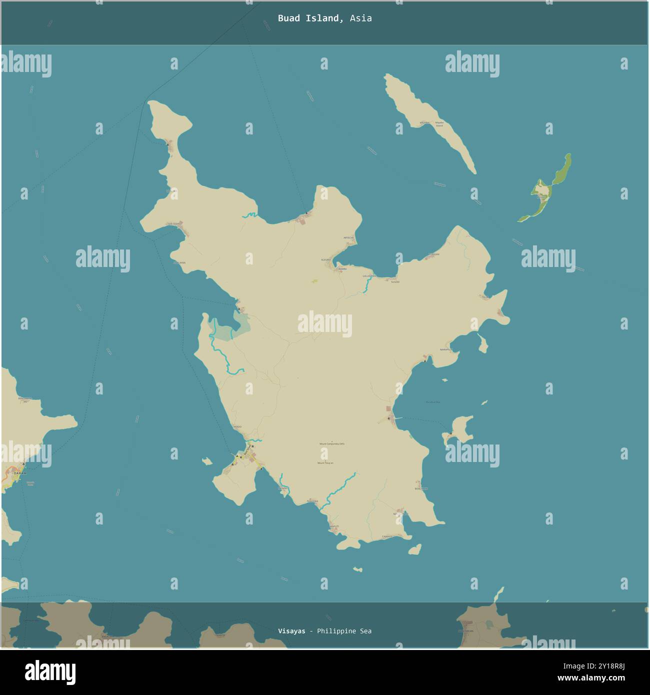 Buad Island in the Philippine Sea, belonging to Philippines, cropped to square on a topographic ...