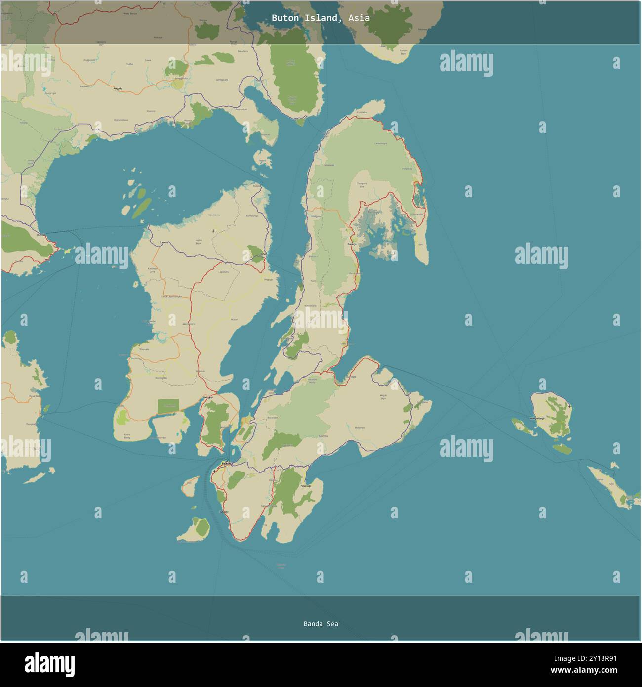 Buton Island in the Banda Sea, belonging to Indonesia, cropped to ...