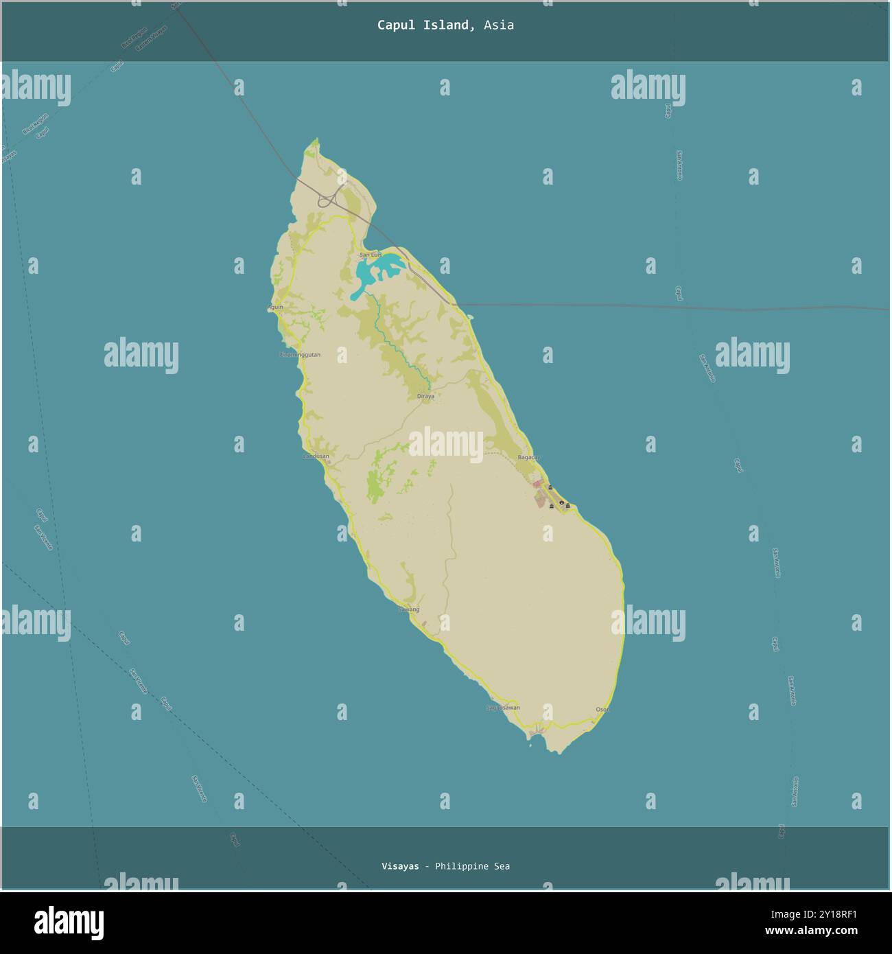 Capul Island in the Philippine Sea, belonging to Philippines, cropped to square on a topographic ...