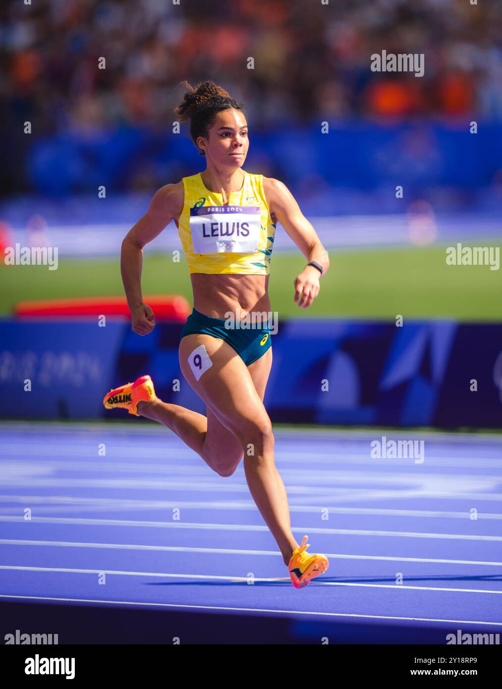 Torrie Lewis participating in the 200 meters at the Paris 2024 Olympic ...