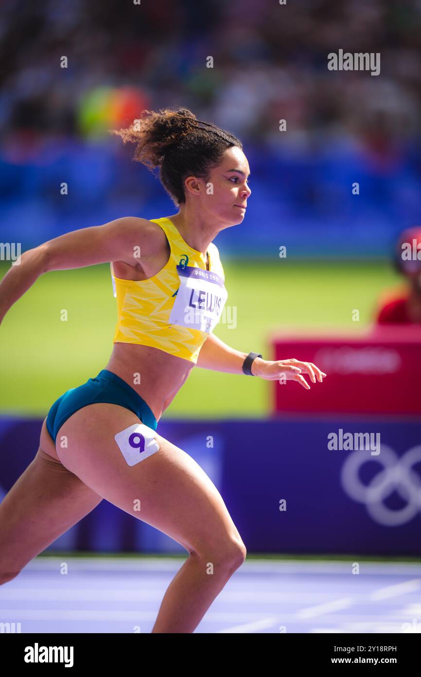 Torrie Lewis participating in the 200 meters at the Paris 2024 Olympic ...