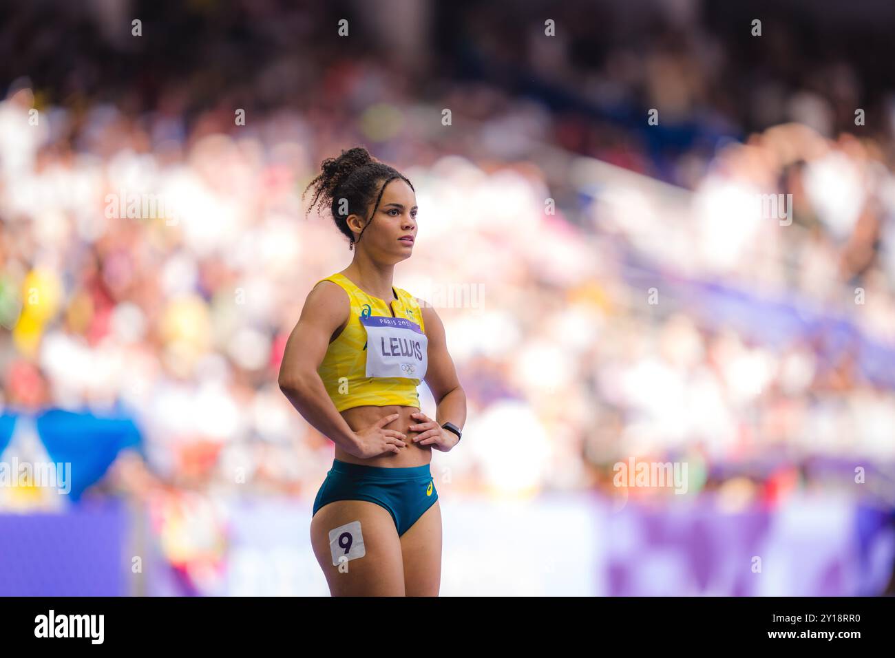 Torrie Lewis participating in the 200 meters at the Paris 2024 Olympic ...