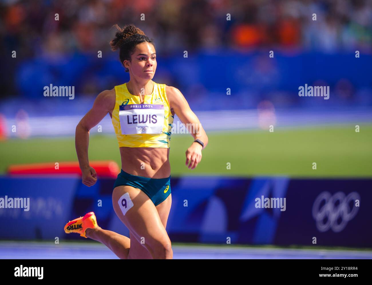 Torrie Lewis participating in the 200 meters at the Paris 2024 Olympic ...