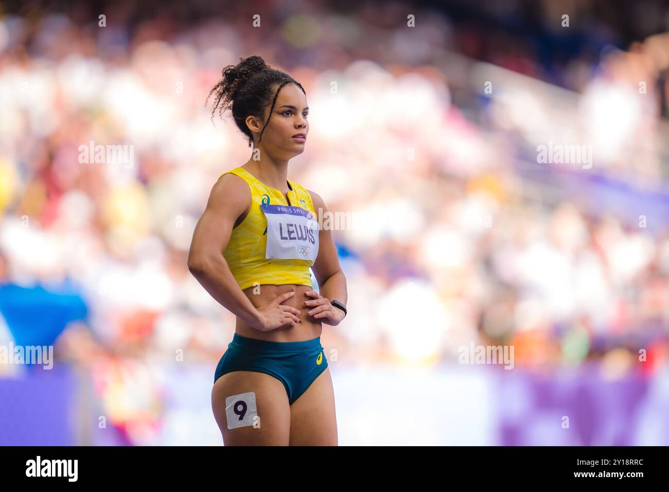 Torrie Lewis participating in the 200 meters at the Paris 2024 Olympic ...