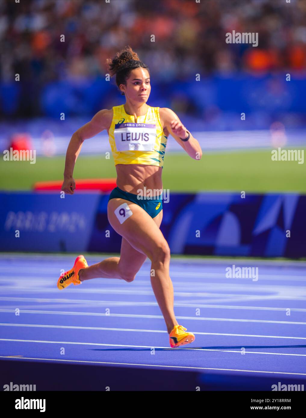Torrie Lewis participating in the 200 meters at the Paris 2024 Olympic ...