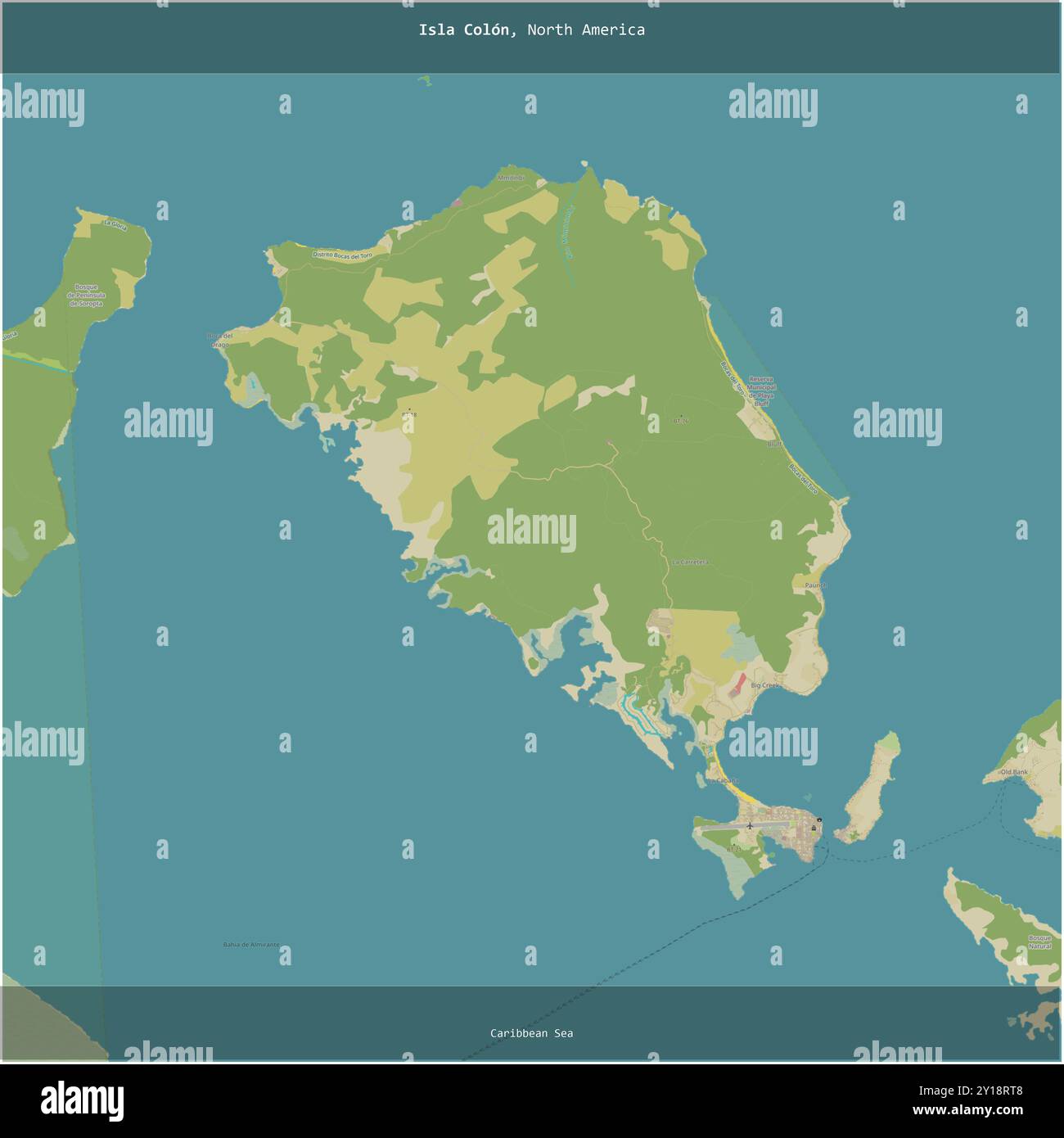Isla Colon in the Caribbean Sea, belonging to Panama, cropped to square ...