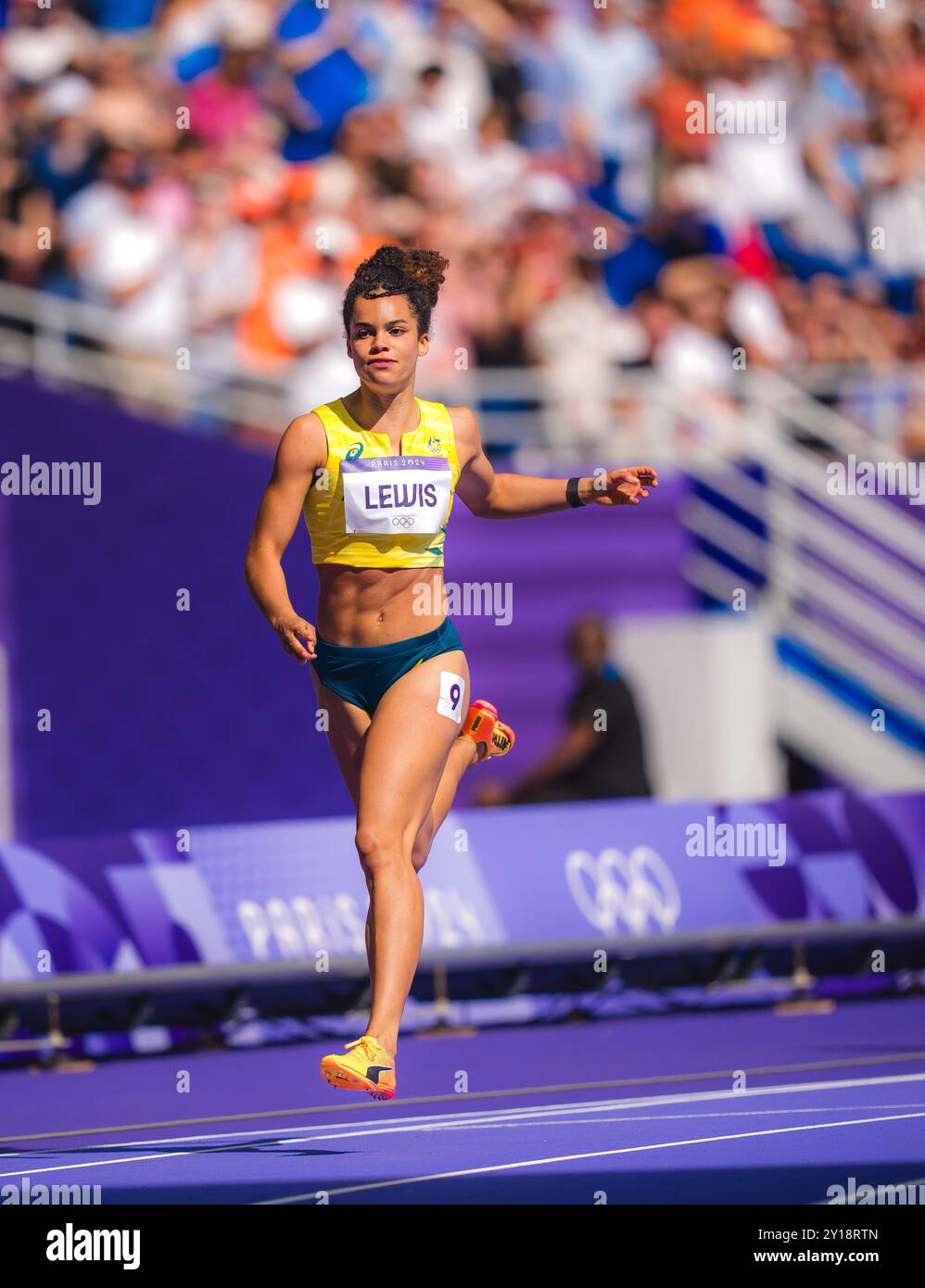 Torrie Lewis participating in the 200 meters at the Paris 2024 Olympic ...