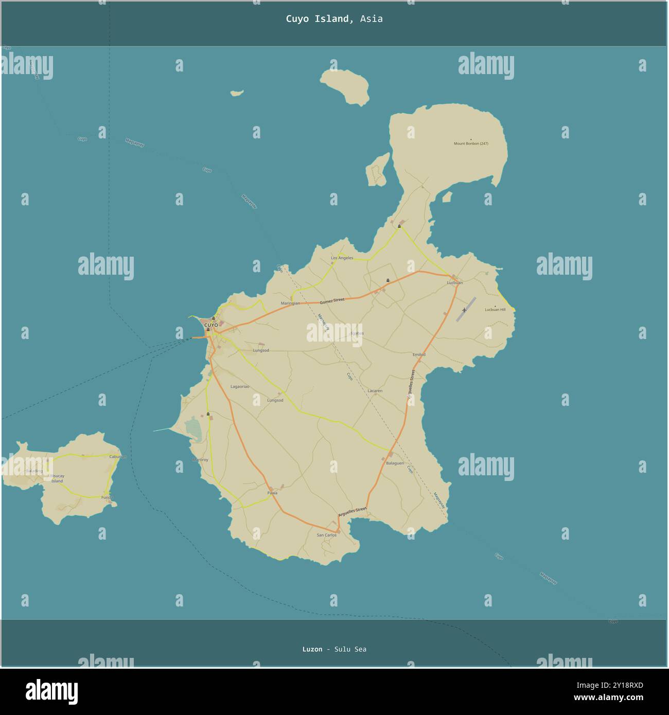 Cuyo Island in the Sulu Sea, belonging to Philippines, cropped to ...