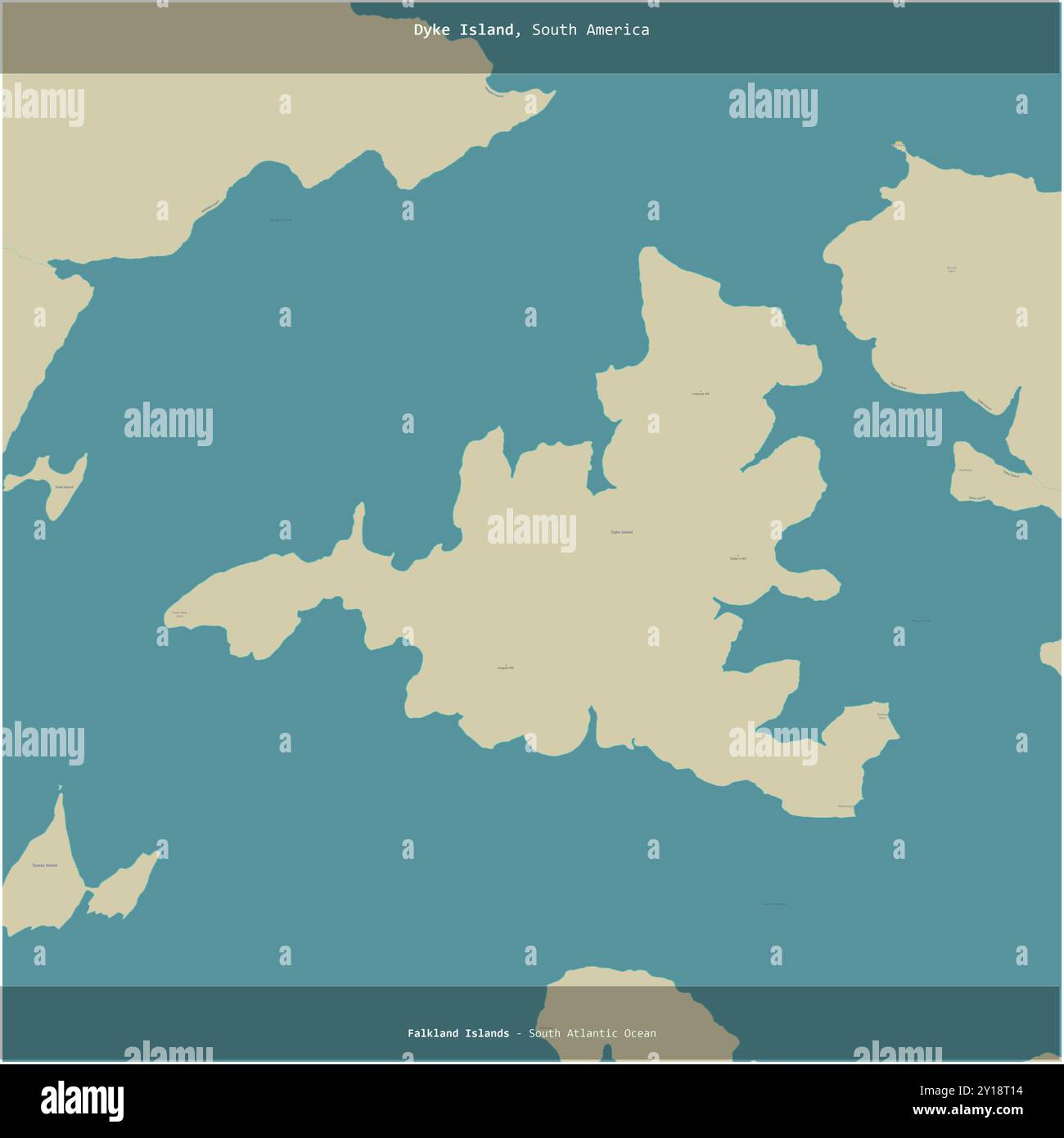 Dyke Island in the South Atlantic Ocean, belonging to Falkland Islands, cropped to square on a ...