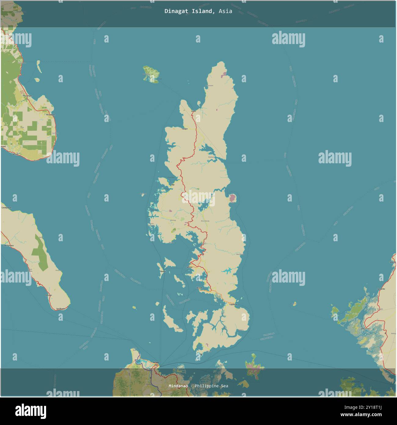 Dinagat Island in the Philippine Sea, belonging to Philippines, cropped ...