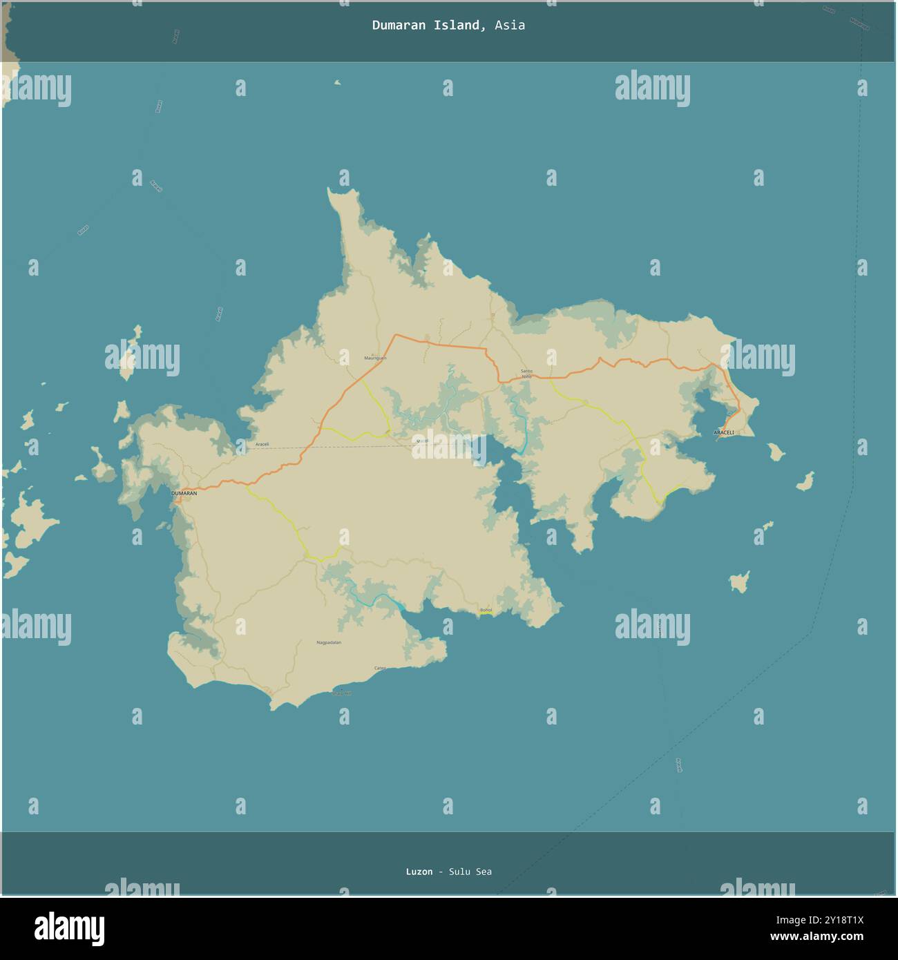Dumaran Island in the Sulu Sea, belonging to Philippines, cropped to ...