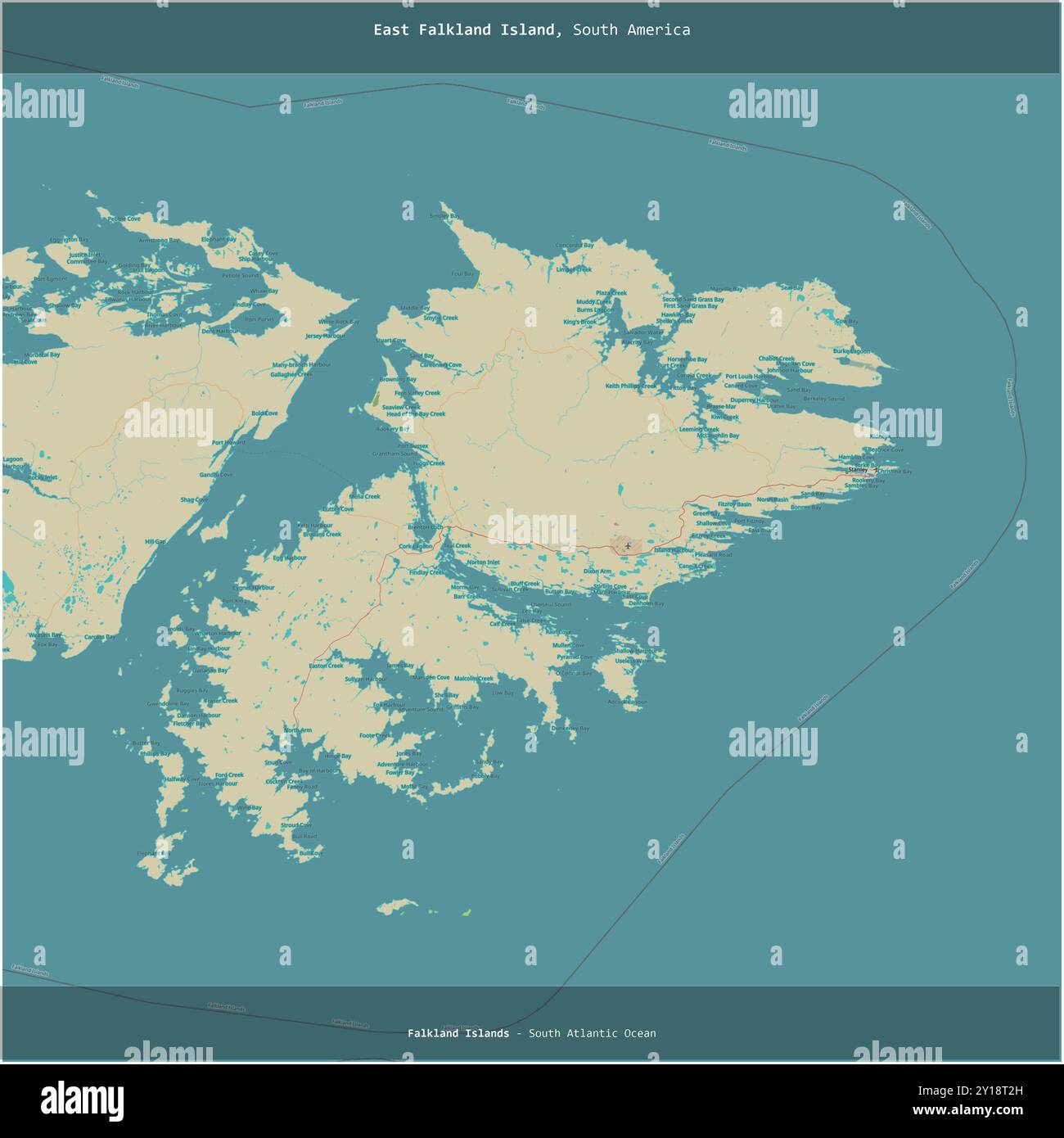 East Falkland Island in the South Atlantic Ocean, belonging to Falkland Islands, cropped to ...