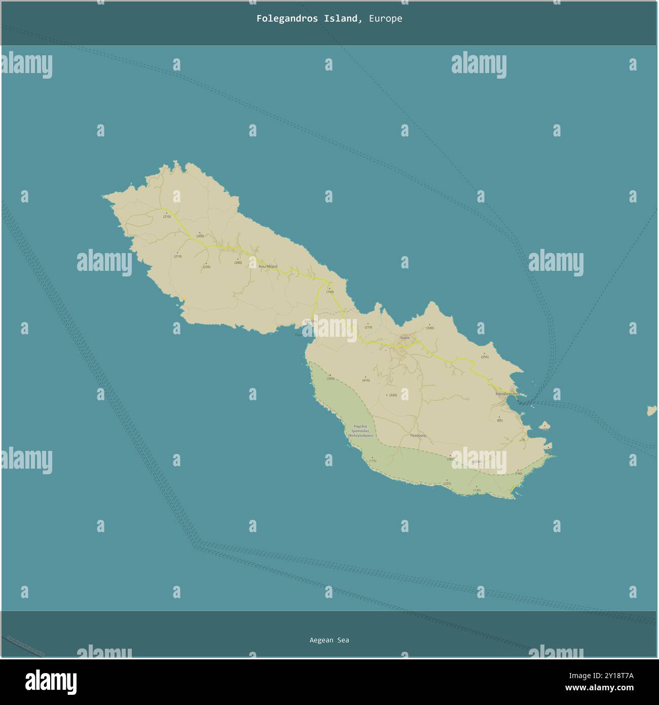 Folegandros Island in the Aegean Sea, belonging to Greece, cropped to ...